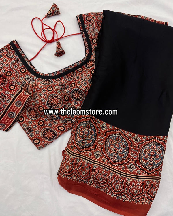 Sagarika Ajrakh Saree Blouse Set – The Loom Store