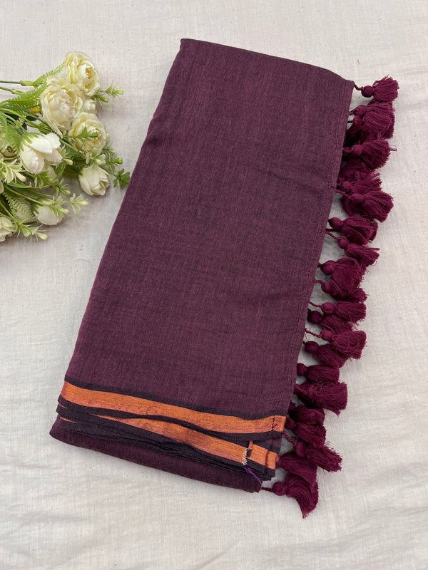 Kala Khatta Copper Zari Border Mulmul Saree – The Loom Store